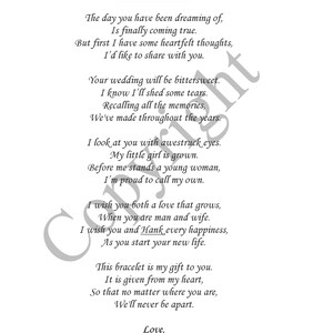 Wedding Bracelet and Personalized Poem or Note for Your Daughter, the ...