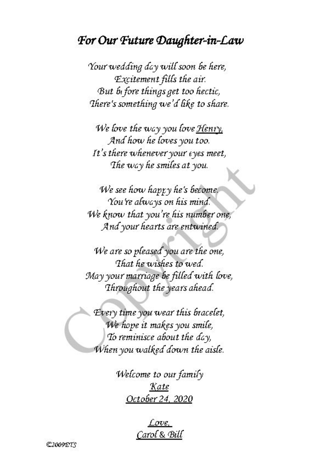 Wedding Bracelet and Personalized Poem or Note for Your Future Daughter ...