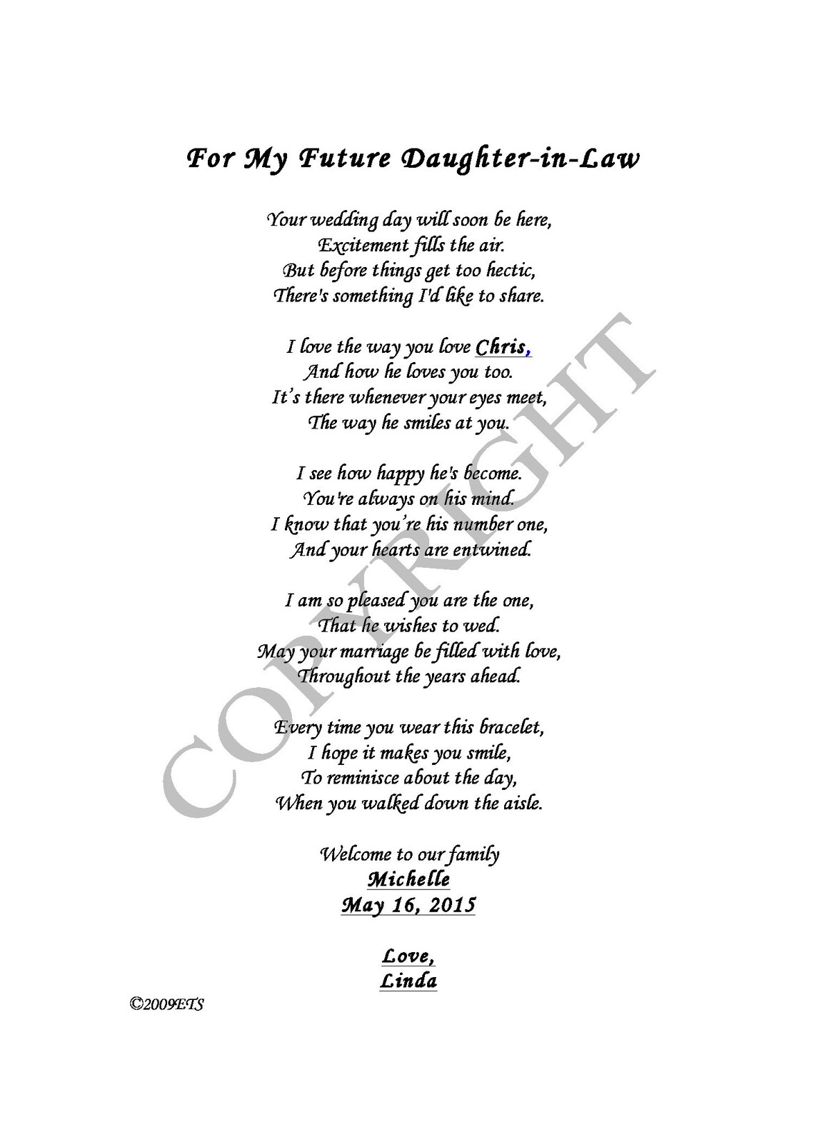 Wedding Bracelet and Personalized Poem or Note for Your Future | Etsy