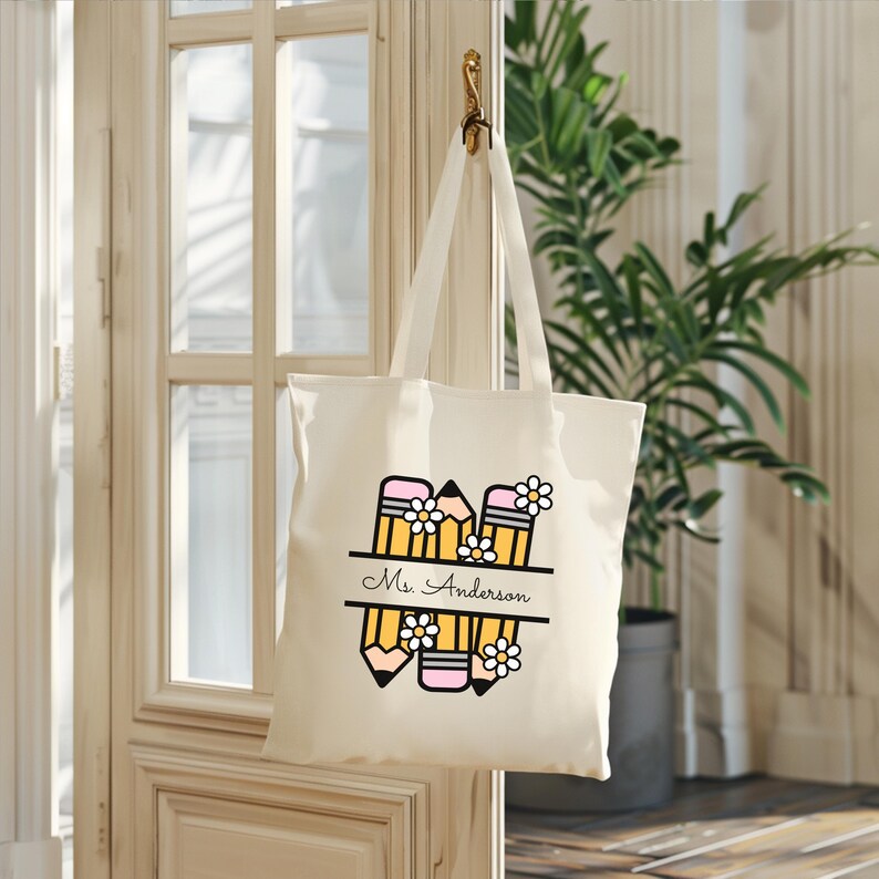 Custom Teacher Tote Bag With Name, Personalized Teacher Pencil School ...