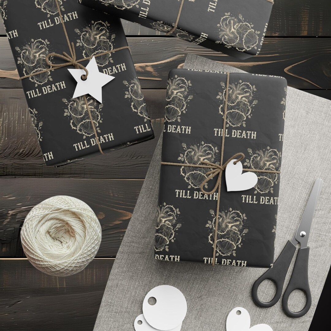 Till Death Gothic Wrapping Paper, Anatomical Heart & Thorns Gift Wrap ...