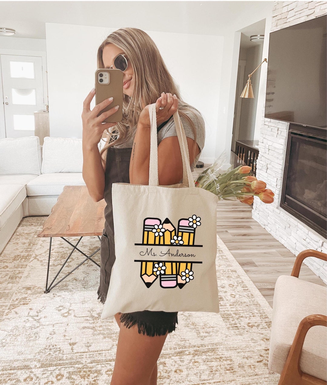 Personalized Pencil Tote Bag, Teacher Tote Bag, Custom Teacher Gift ...