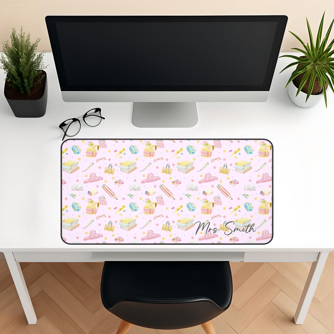 Personalized Teacher Desk Mat, Classroom Decor Desk Mat, Pink Classroom ...