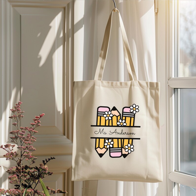 Custom Teacher Tote Bag With Name, Personalized Teacher Pencil School ...