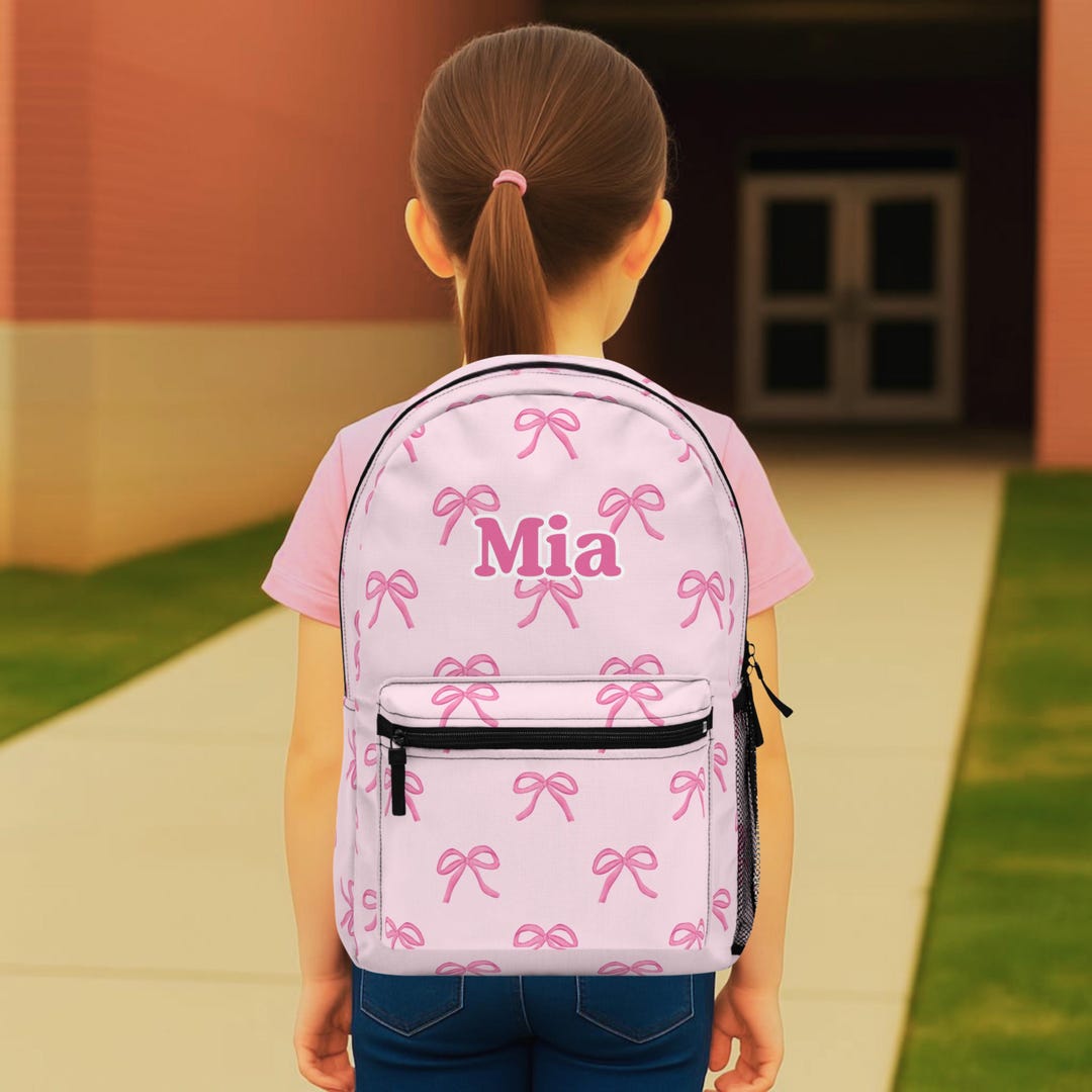 Personalized Pink Bow Kids Backpack, Custom Name Girls School Bag ...