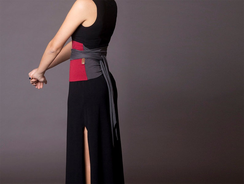 Burgundy & Grey. Dual-color Obi-belt for Women. Waist Belt, Cotton Belt ...