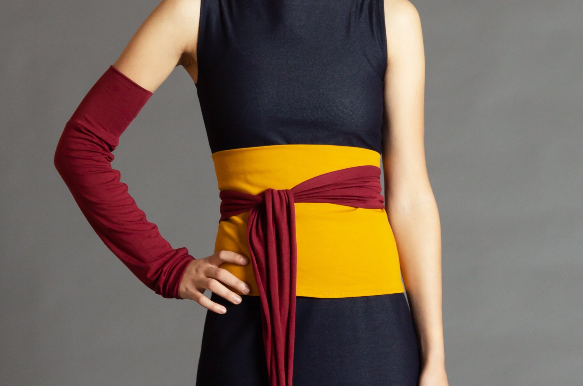 Mustard and Burgundy. Dual-color Obi-belt for Women. Waist Belt, Cotton ...