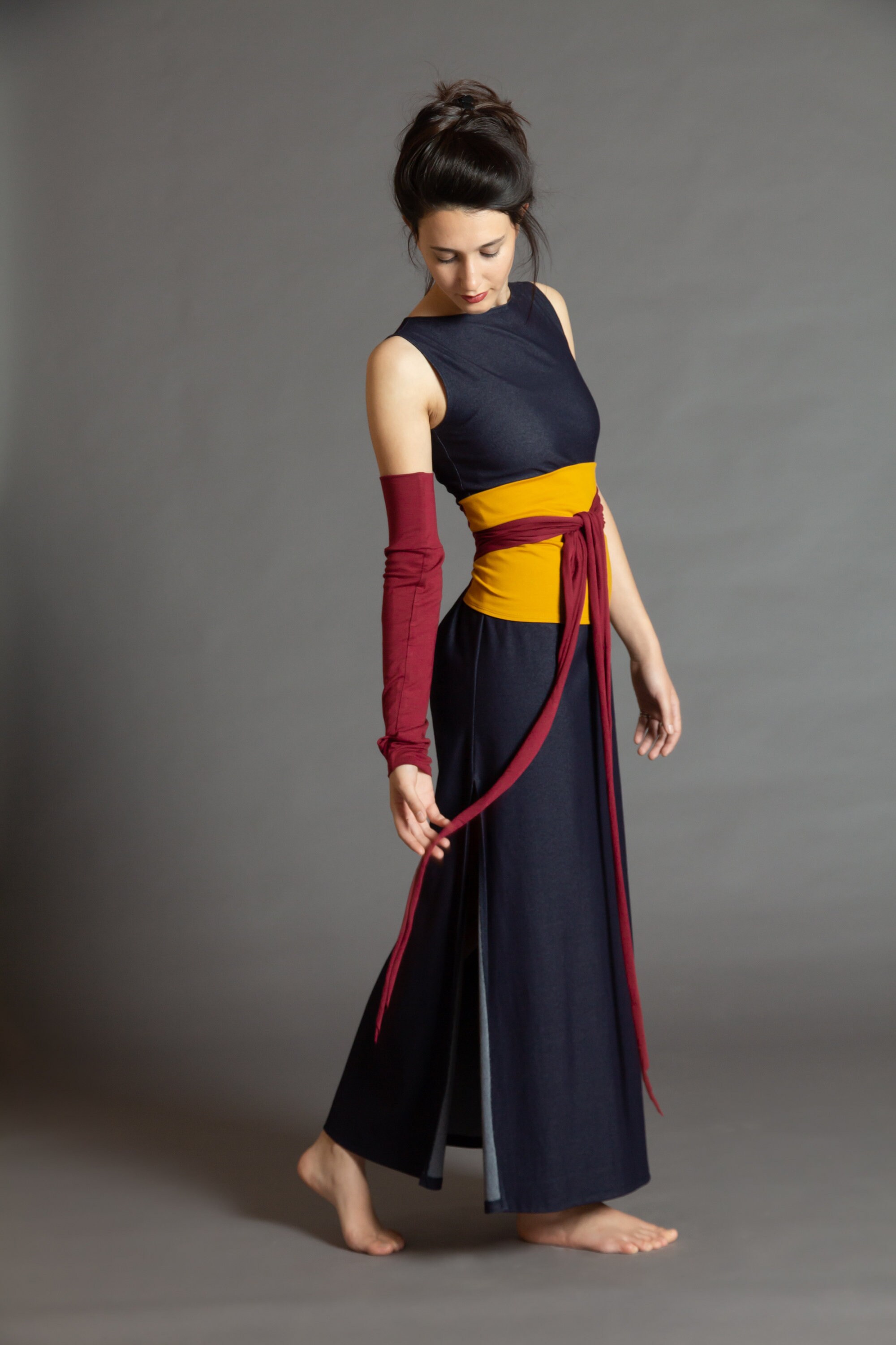 Mustard and Burgundy. Dual-color Obi-belt for Women. Waist Belt, Cotton ...