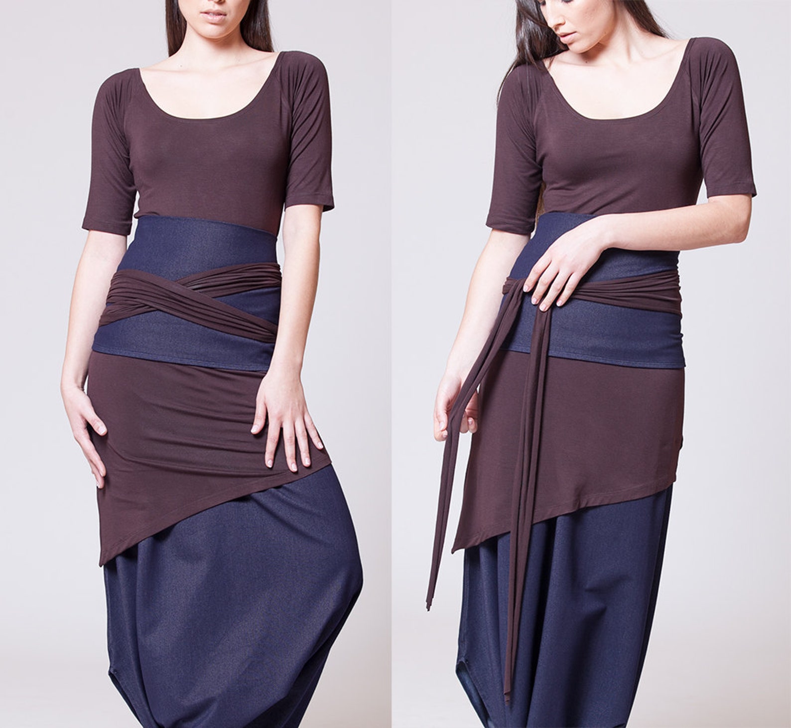 Blue Jeans & Dark Brown. Dual-color Obi-belt for Women. Waist - Etsy