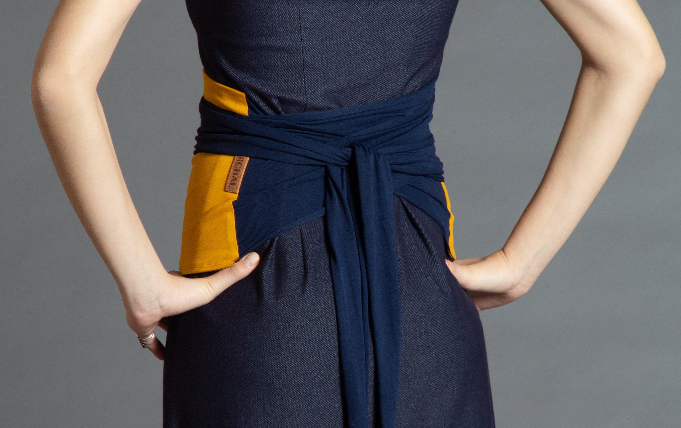 Mustard & Navy Blue. Dual-color Obi-belt for Women. Waist Belt, Cotton ...