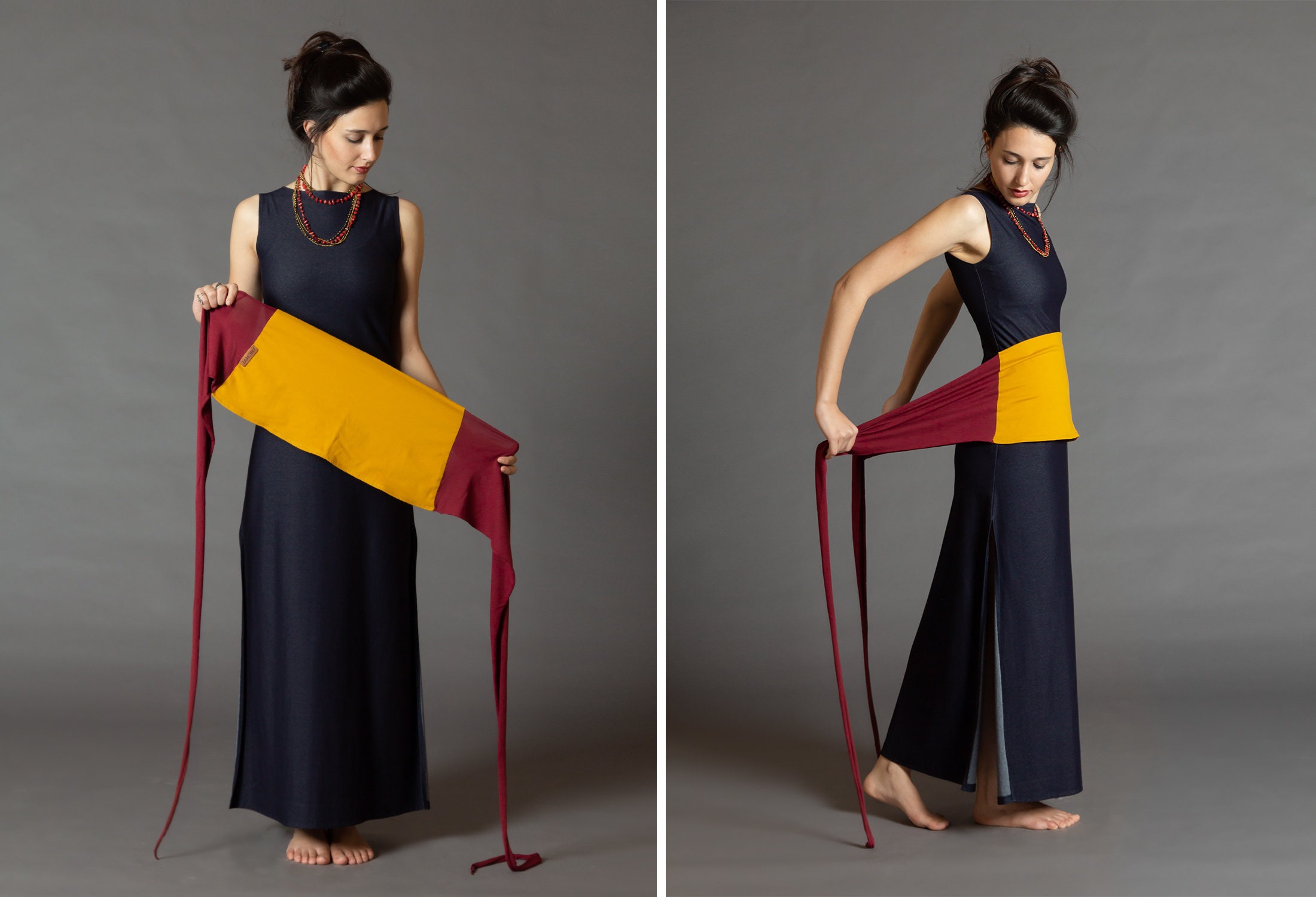 Mustard and Burgundy. Dual-color Obi-belt for Women. Waist Belt, Cotton ...