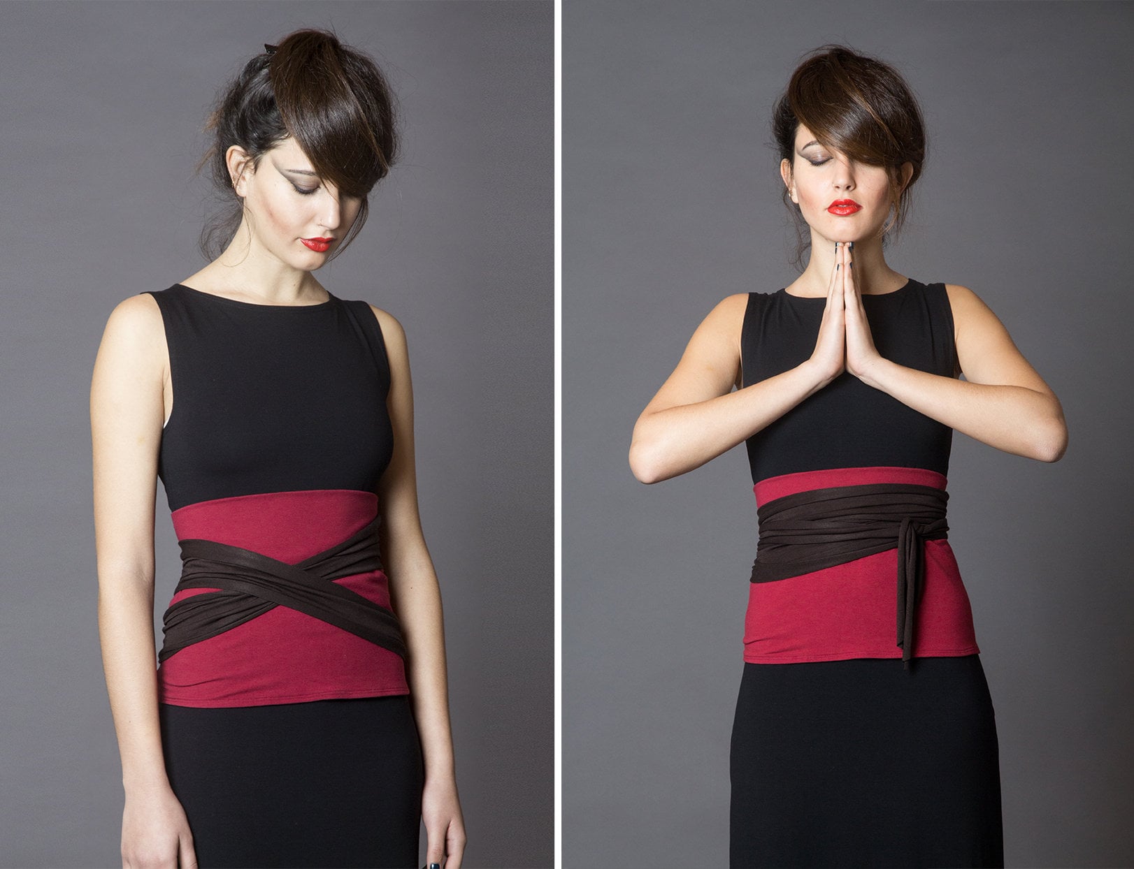 Burgundy & Black. Dual-color Obi-belt for Women. Waist Belt, Cotton ...