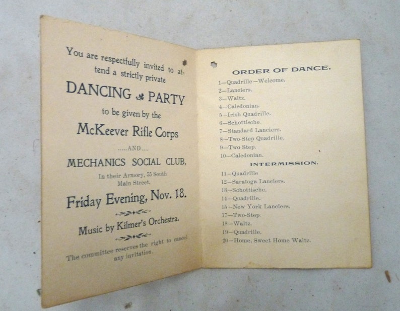 Antique Victorian Dance Card Program Mckeever Rifle Corps Mechanics ...