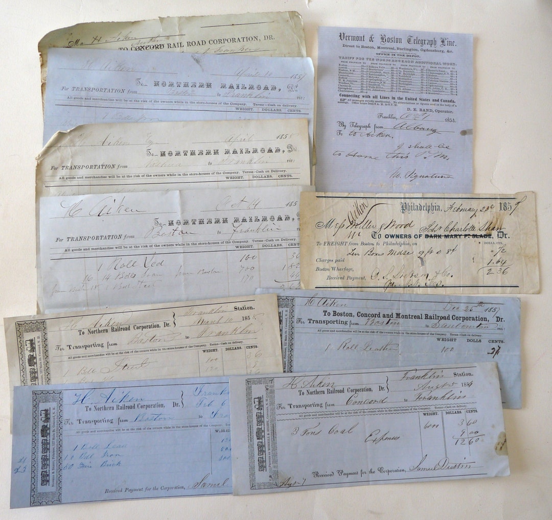 10 Antique Advertising Railroad Freight Invoices Waybill 1850's Aiken ...