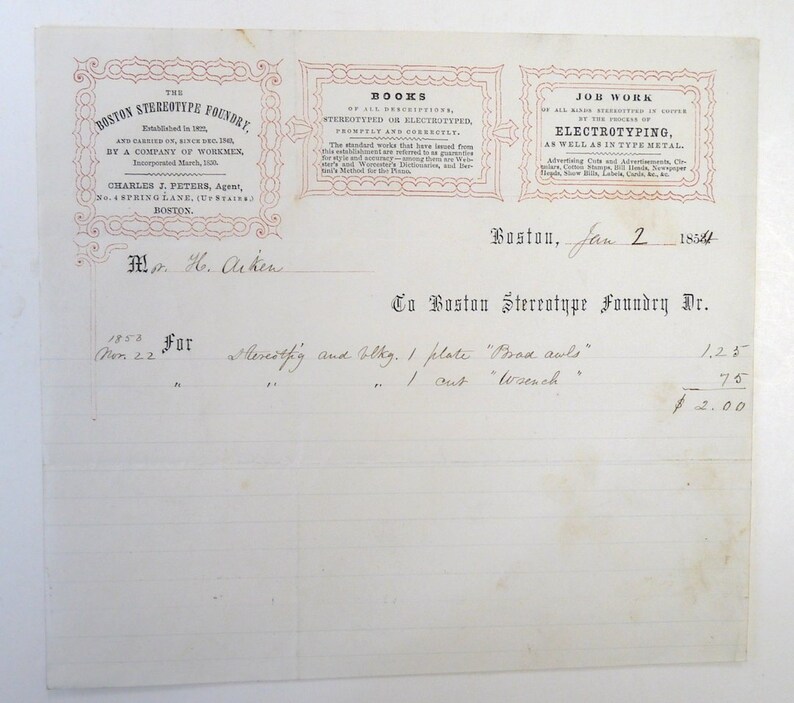 Boston Sterotype Foundry 1854 Invoice Way Bill Peters Books ...