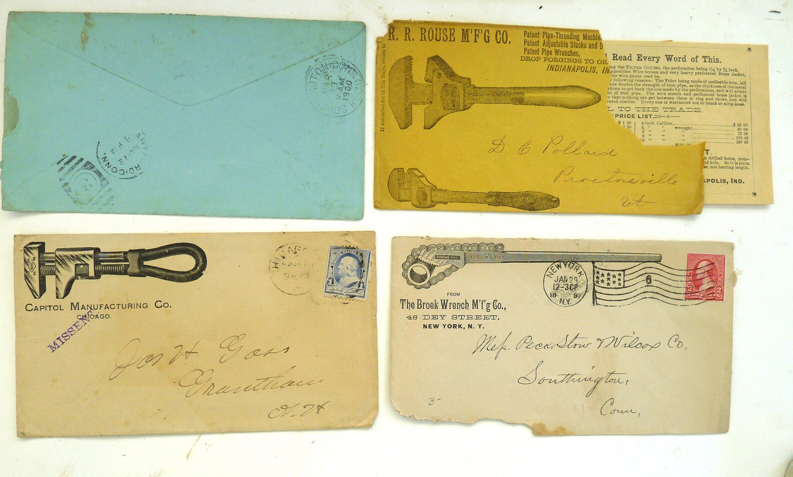 5 Antique Advertising Postal Covers Tools Wrench 1894 Wakefield Rouse ...