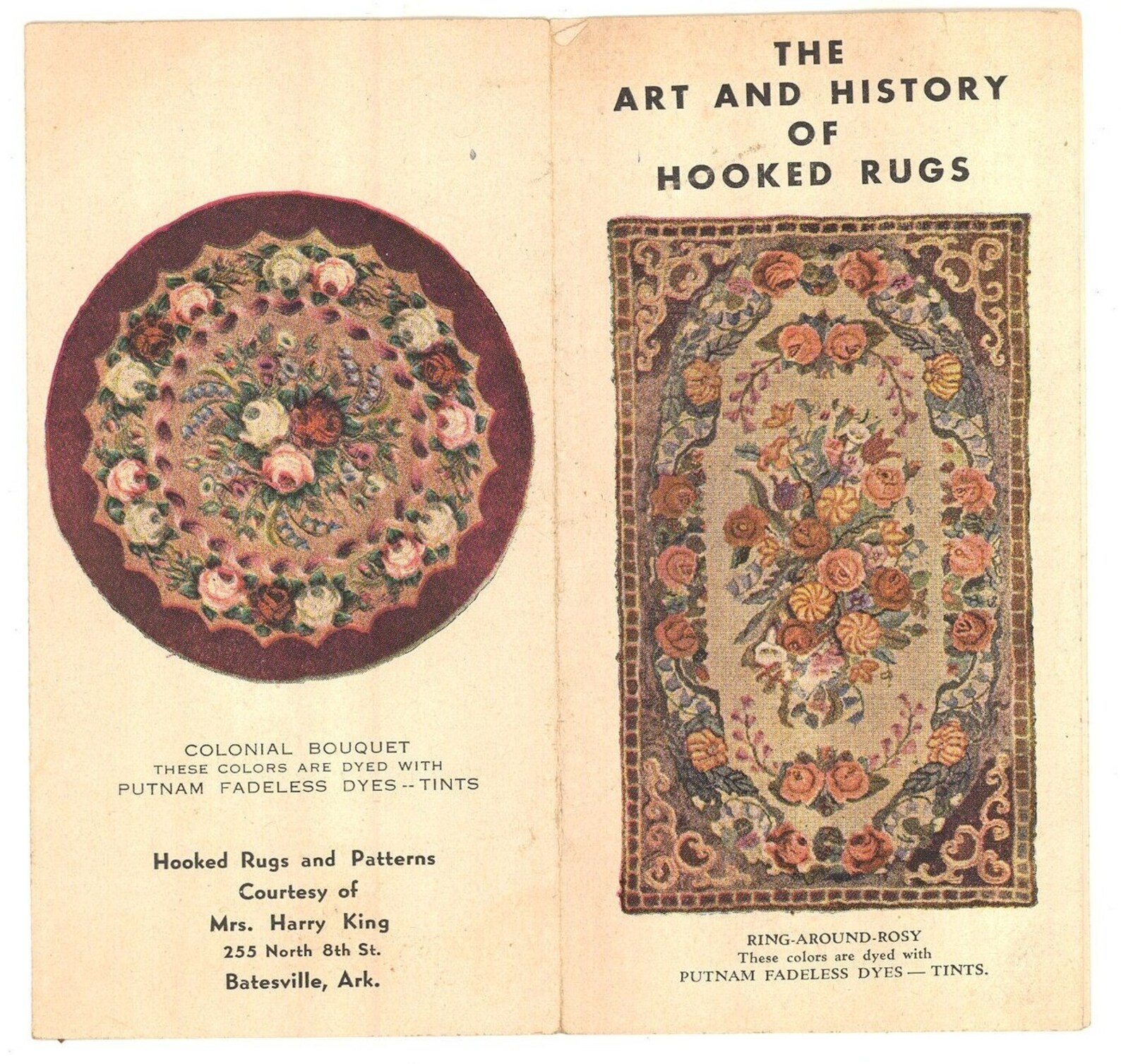 Art History Hooked Rugs 1920 Brochure King Putnam Dyes Vintage Hand ...