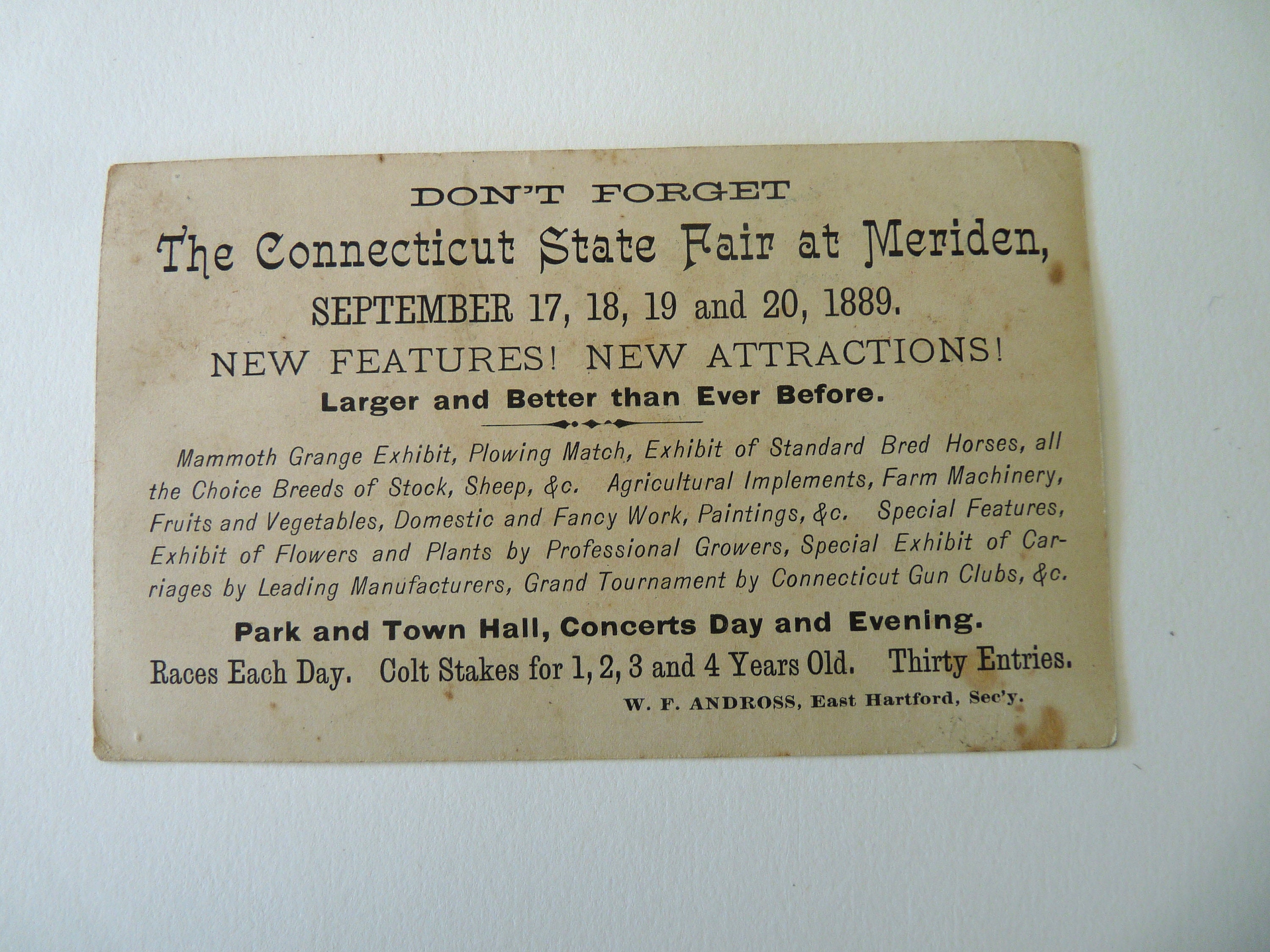 Connecticut State Fair Meriden 1889 Antique Victorian Trade Card Horse ...