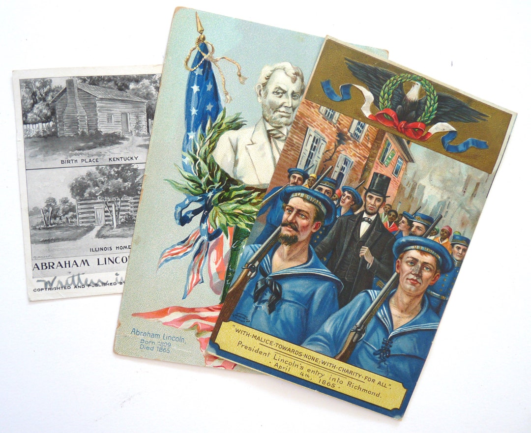 Three Antique Vintage Patriotic Victorian Postcards Abraham Lincoln ...