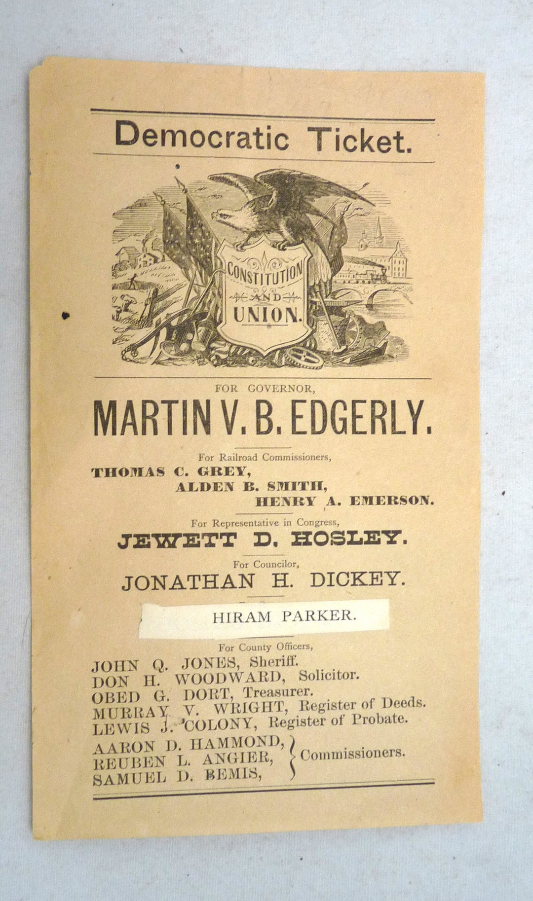 Antique United States Political Ballot Martin V B Edgerly Governor ...