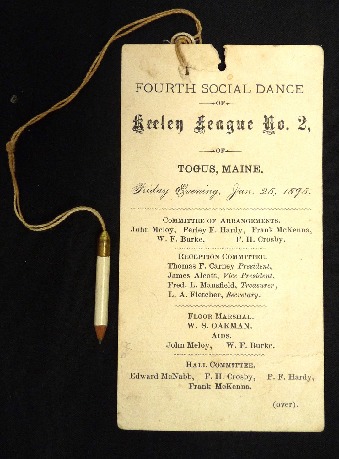 Antique Victorian Dance Card, Forth Social Dance Keeley League No 2 ...