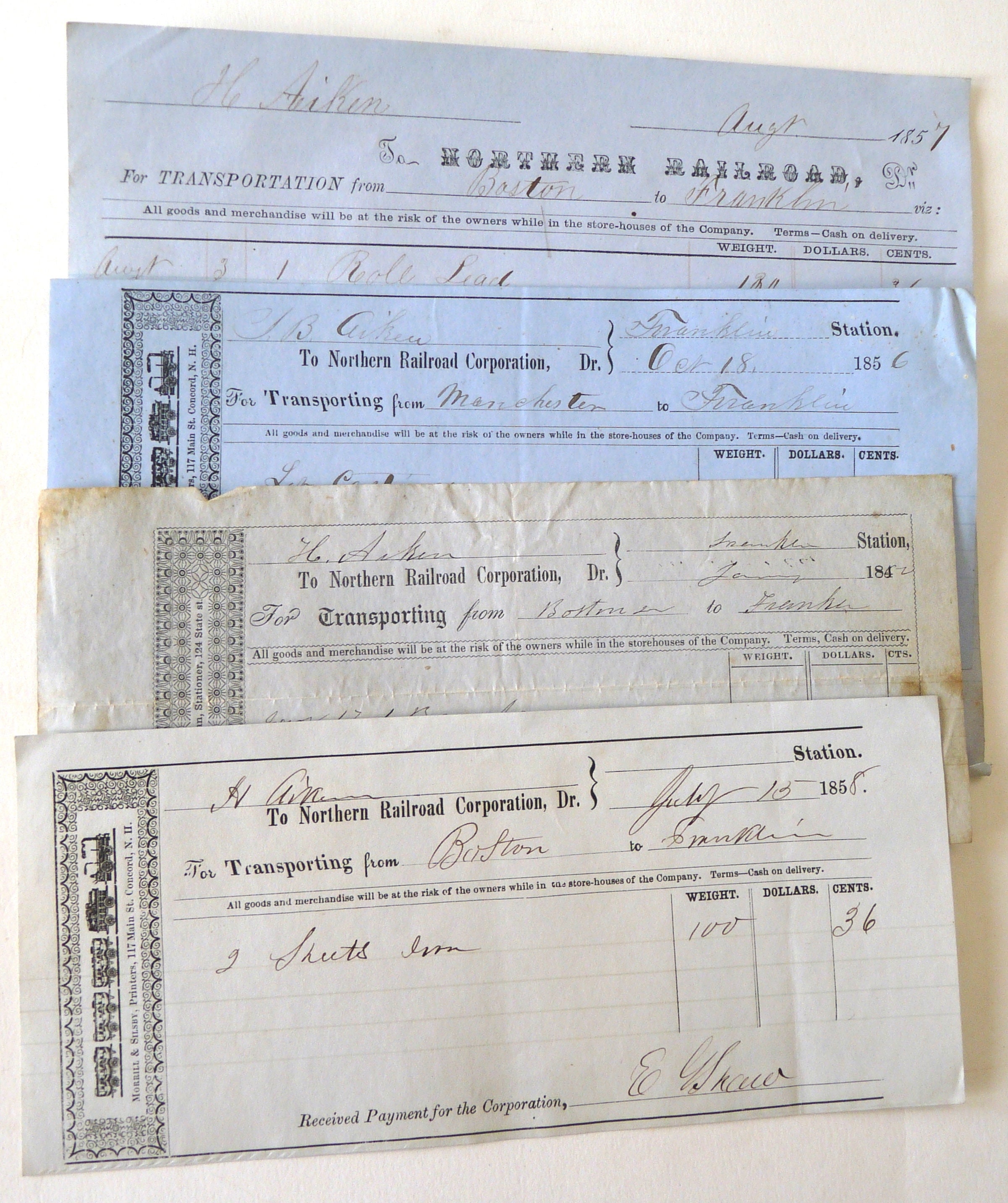 4 Antique Advertising Railroad Freight Invoices Waybill ...