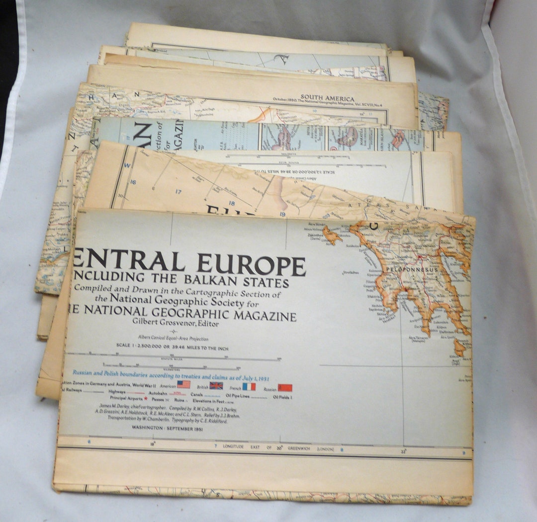 Lot 19 Vintage National Geographic Maps World Wide US 50s Crafts ...