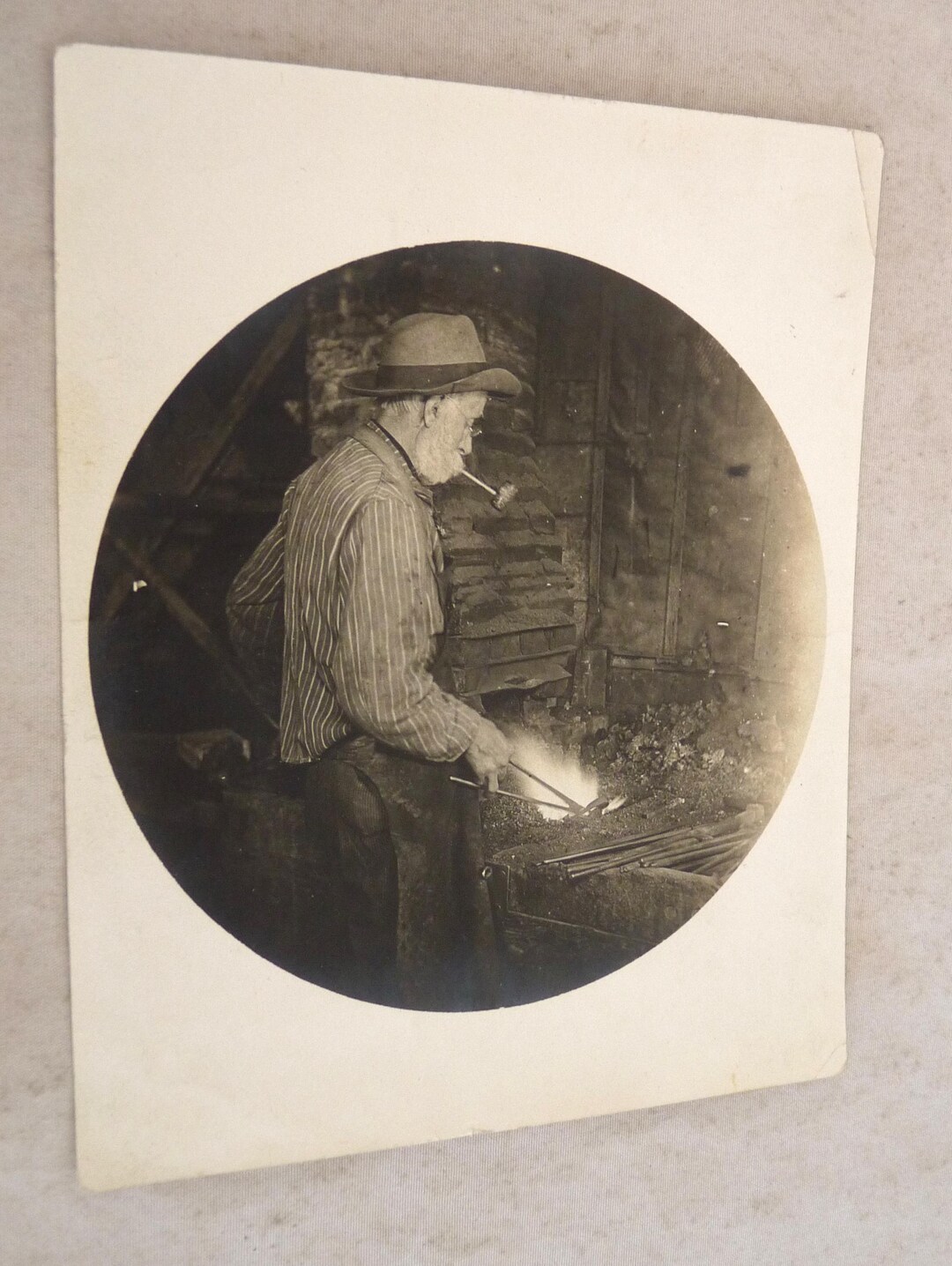 Antique Photograph Blacksmith Pipe Hearth Tools Beard Hat - Etsy