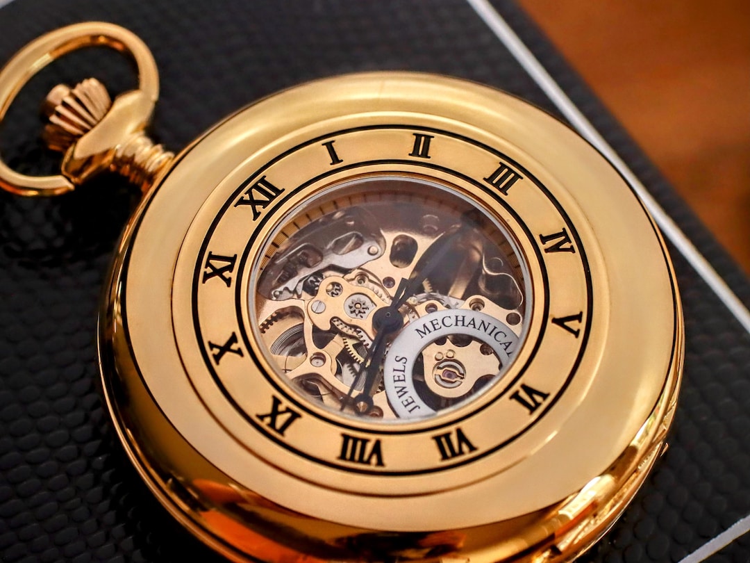 Jean Pierre Gold Mechanical Pocket Watch: Double Hunter Skeleton, Belt ...