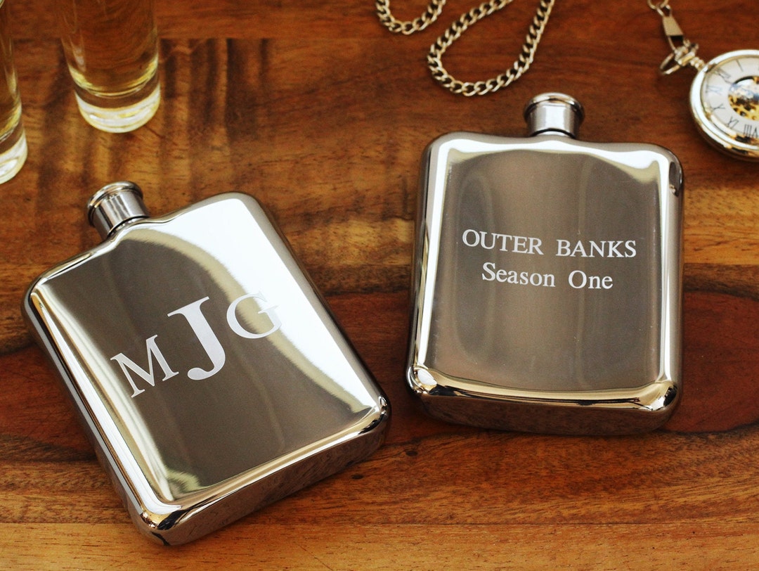 Engraved Silver Flask With Back Side Custom Text, High Polished ...