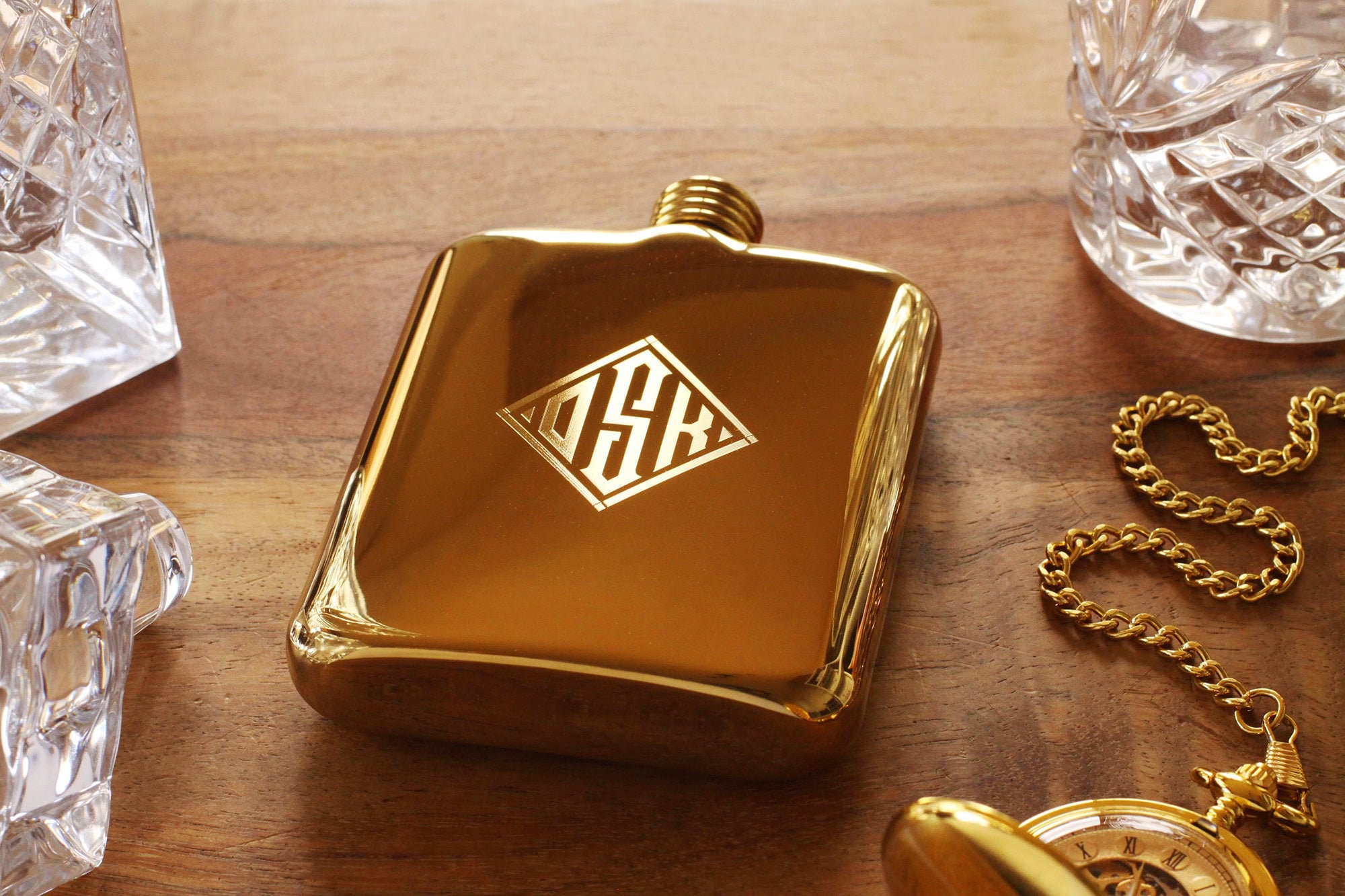 Gold Personalized Flask - Engraved Gold Flask - Personalized Groomsman ...