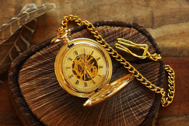 Engraved Gold Mechanical Pocket Watch Personalized Groomsmen | Etsy