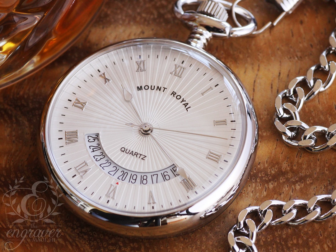 Mount Royal Small Pocket Watch: Mid-century Style Personalized Chrome ...