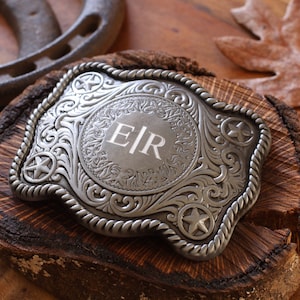 Personalized Cowboy Belt Buckle: Custom Initial Engraved Zinc Alloy - Etsy