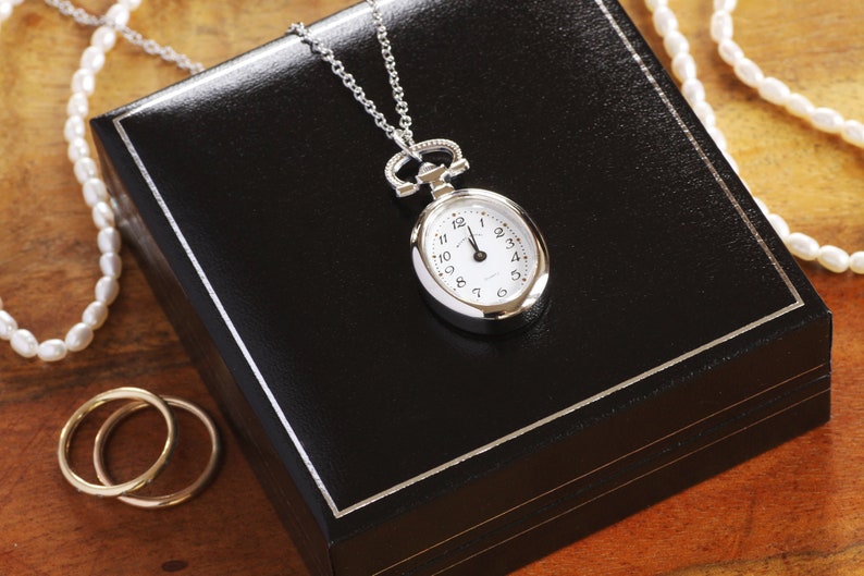 Silver Watch Necklace: Minimalist Engraved Pendant, 27 Inch Chain - Etsy