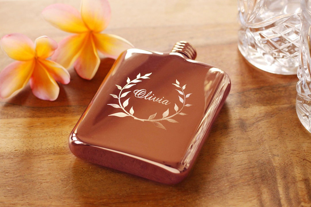 Rose Gold Personalized Bridesmaid Flask, Engraved Rose Gold Flask ...