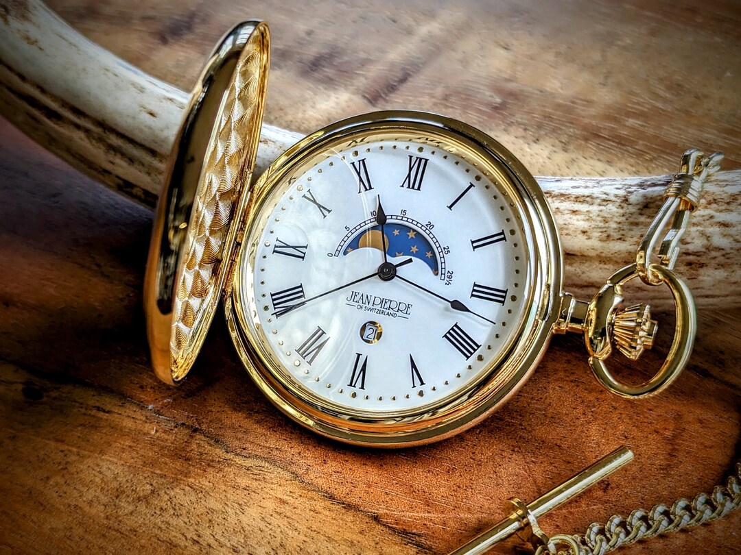 Gold Jean Pierre Pocket Watch With Sun and Moon Display, Personalized ...