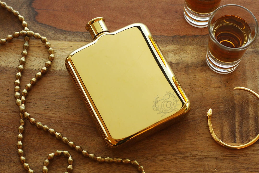 Yellow Gold Personalized Flask - Engraved Yellow Gold Flask ...