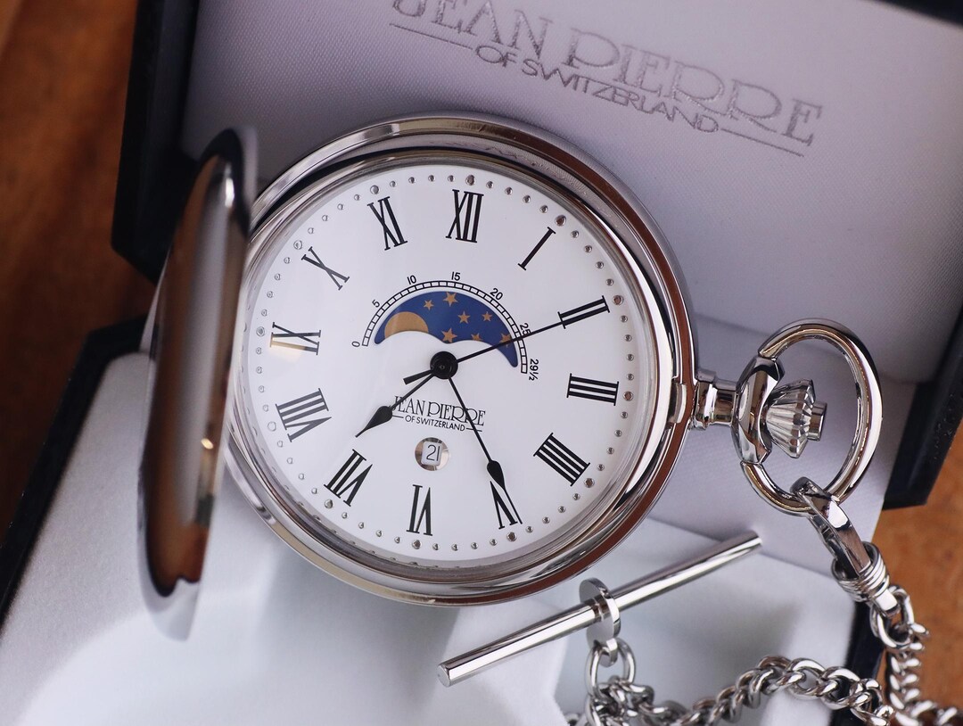 Personalized Sun & Moon Pocket Watch: Chrome Jean Pierre Quartz - Etsy