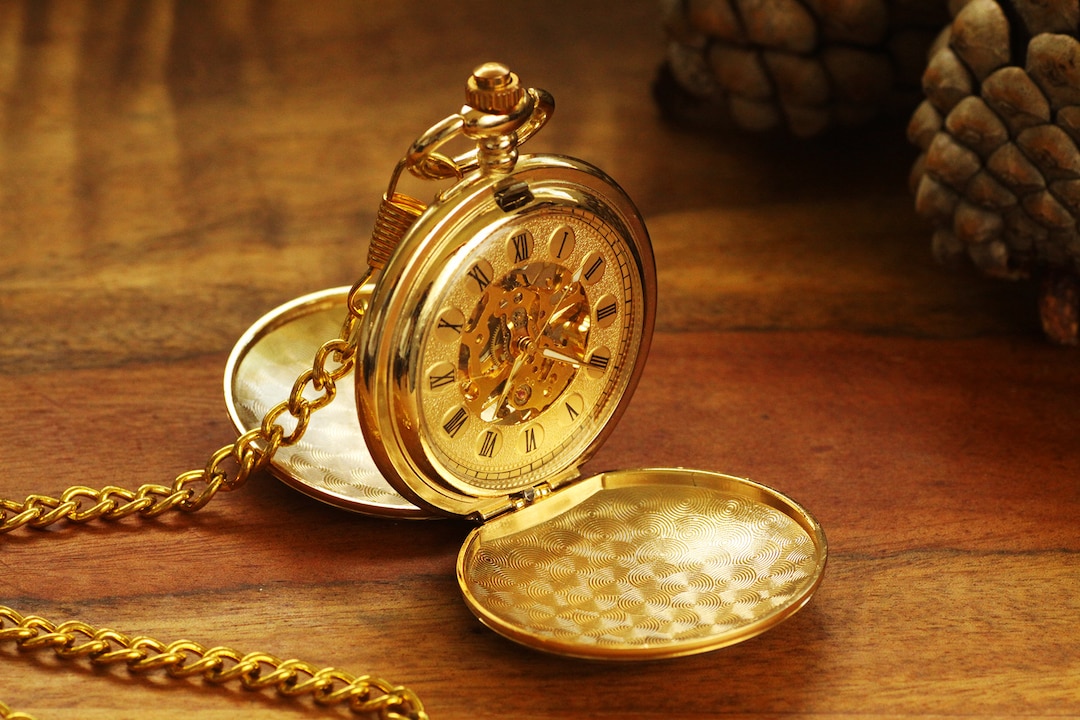 Engraved Gold Mechanical Pocket Watch, Personalized Anniversary Gift - Etsy