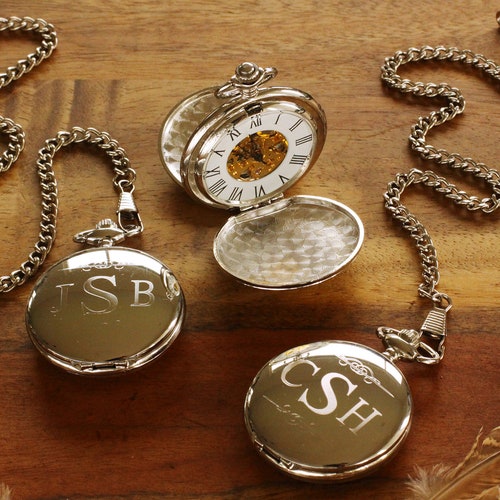 Engraved Silver Pocket Watch Personalized Groomsmen Gifts | Etsy