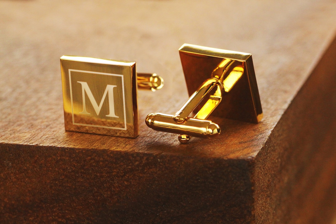 Engraved Gold Square Cufflinks: Personalized Monogram Groomsmen Gift - Etsy