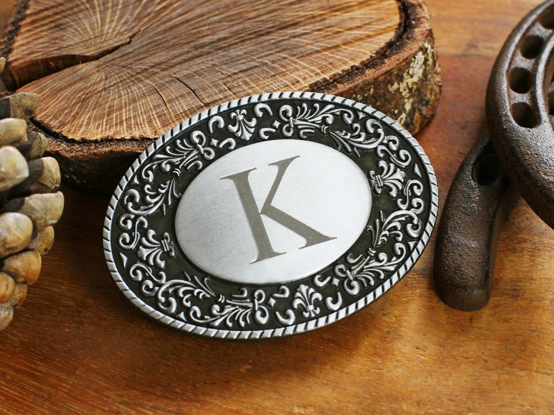 Engraved Floral Belt Buckle: Custom Monogram Gift - Etsy