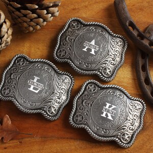 Personalized Cowboy Belt Buckle: Custom Initial Engraved Zinc Alloy - Etsy