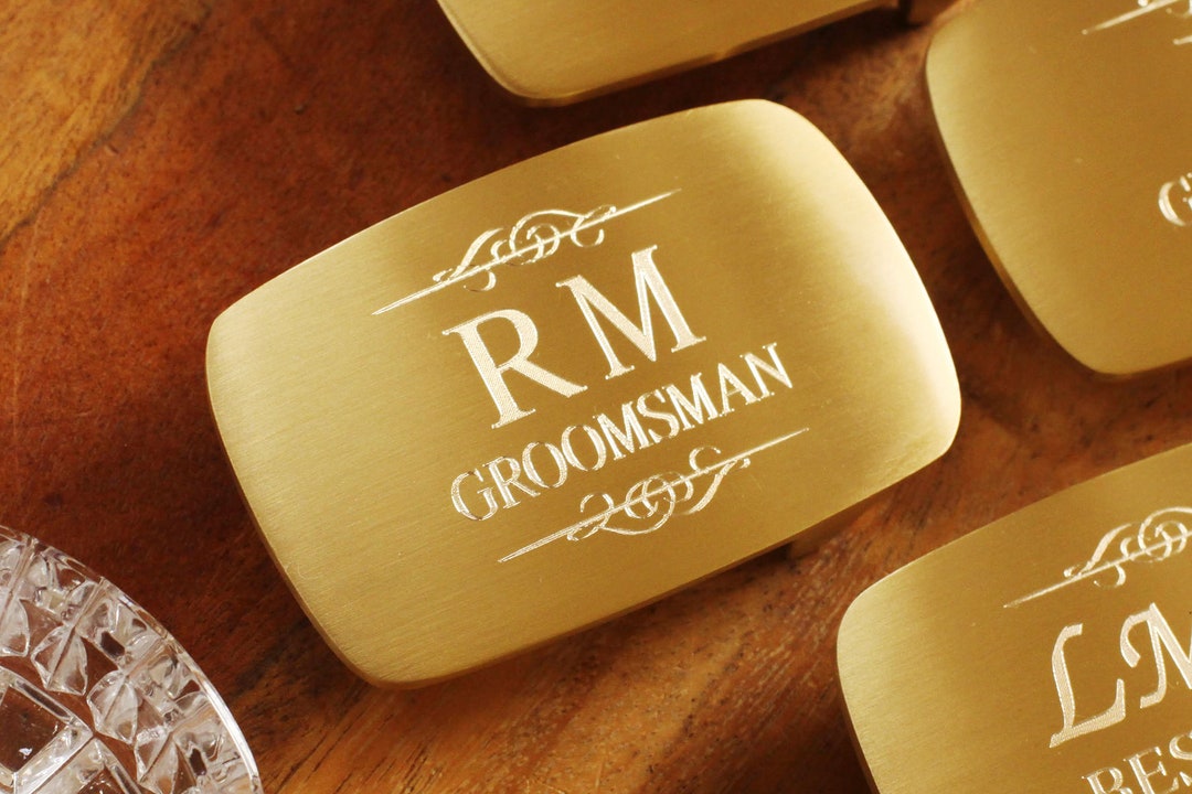 Engraved Satin Brass Belt Buckle, Personalized Belt Buckle, Groomsman ...