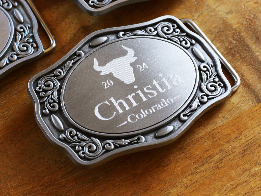 Engraved Western Belt Buckle: Custom Name Antique Silver Finish - Etsy