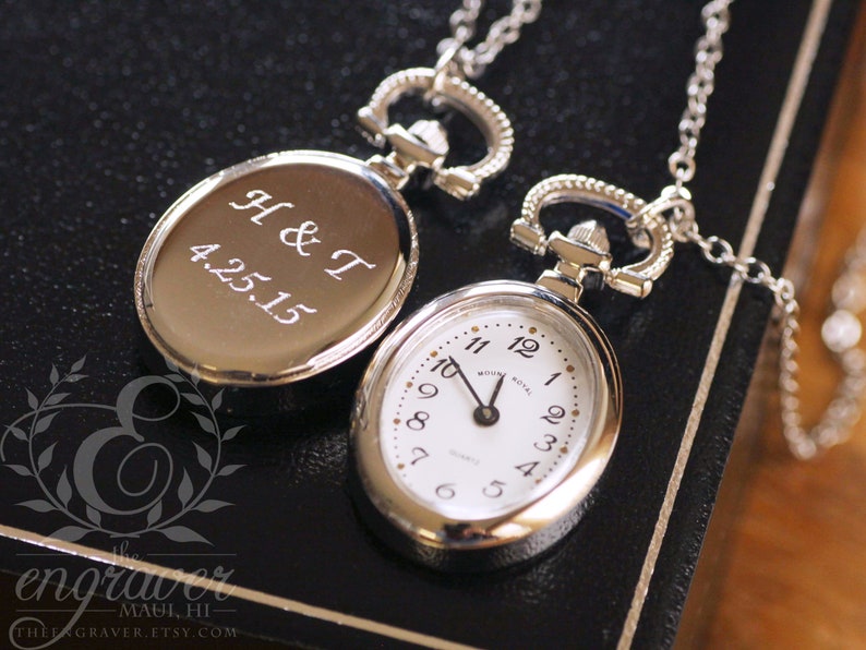 Silver Watch Necklace: Minimalist Engraved Pendant, 27 Inch Chain - Etsy