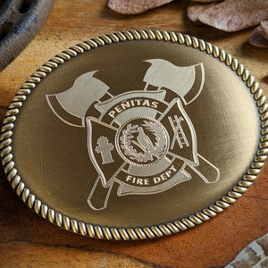 Personalized Golden Fire Department Belt Buckle: Custom Ranch Logo - Etsy