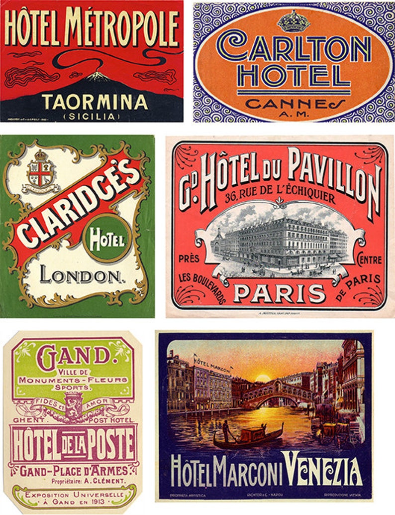 Vintage Hotel Labels Tags Cards - Ephemera - Clip Art - Digital Collage ...