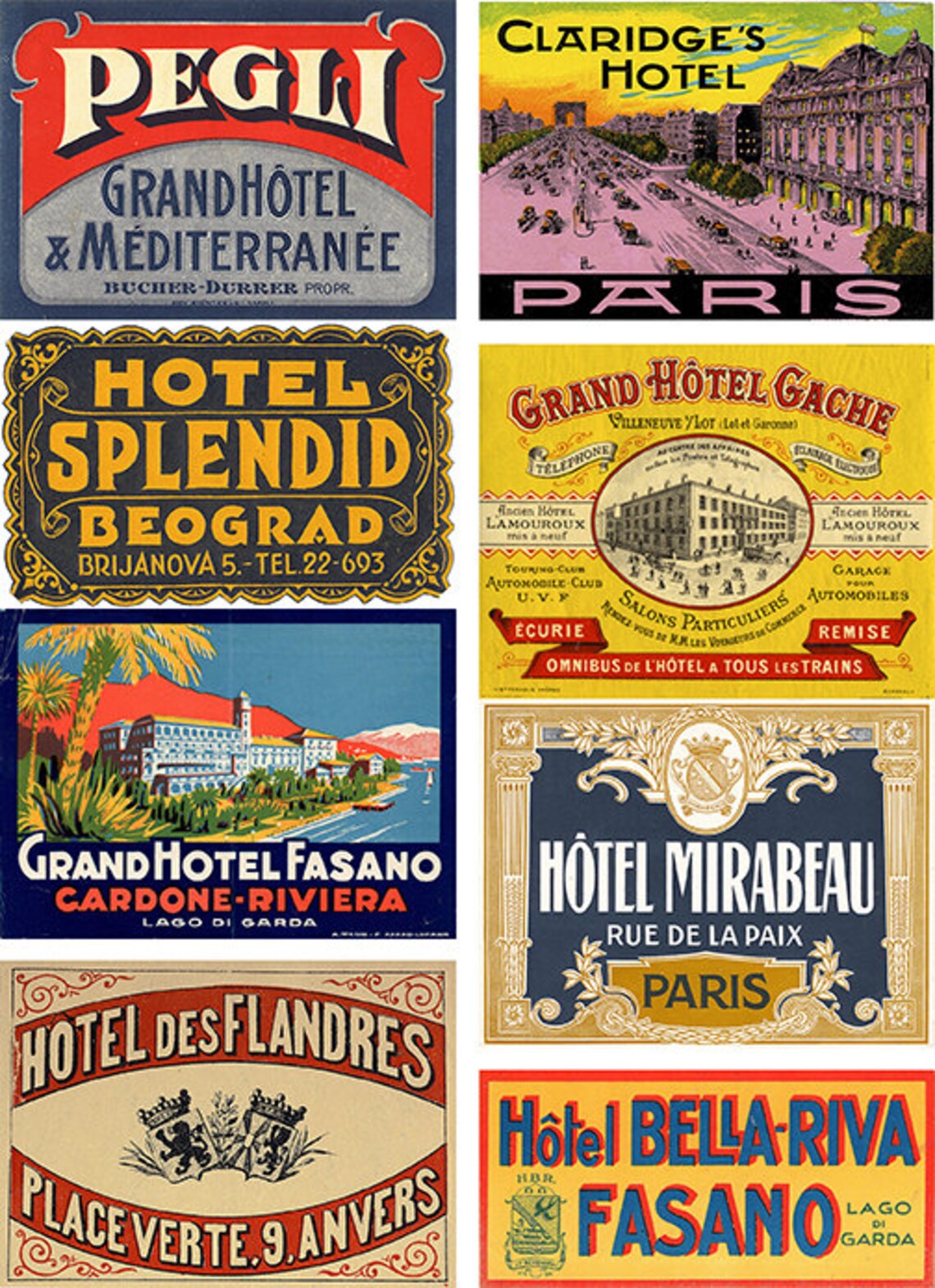 Vintage Hotel Labels Tags Cards - Ephemera - Clip Art - Digital Collage ...
